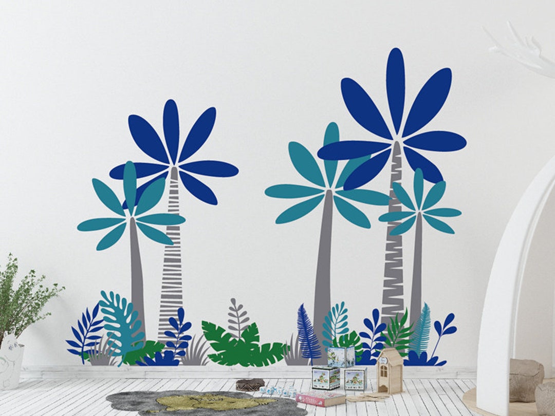 Tropical Tree Leaves Nursery Tree Wall Stickers for Kids Room Wall ...