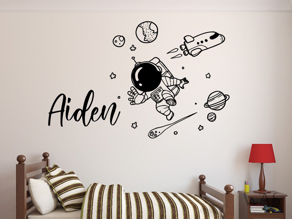 Boy Name Wall Decal Space Wall Art Rocket Decal Astronaut - Etsy