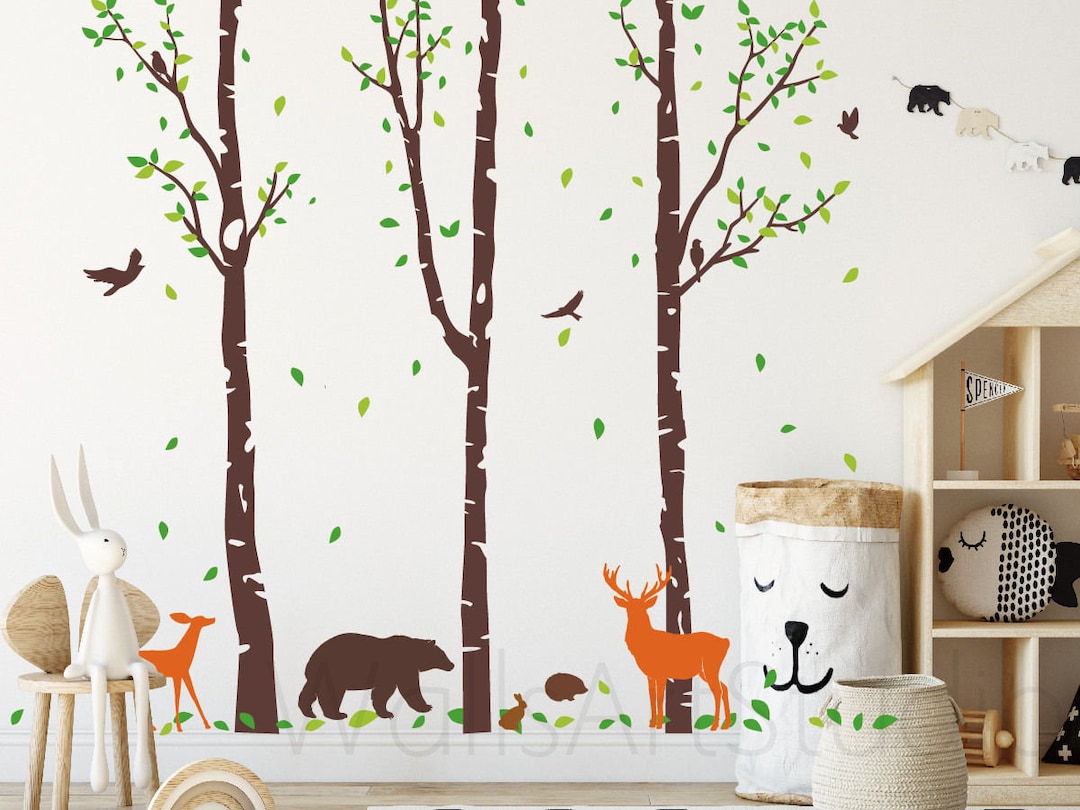 Birch Tree Wall Decal, Nursery Forest Removable Birch Tree Decor, Birch ...