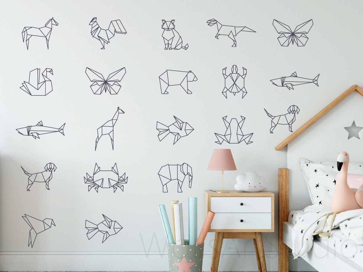 16 Pcs Set Animals Pattern Wall Decal,geomatric Animals Sticker ...