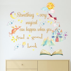 Fairytale Theme Reading Book Wall Sticker Something Very Magical Can ...