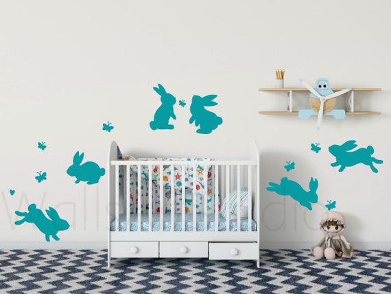 Little Bunny Rabbits and Butterflies Wall Decal Removable | Etsy