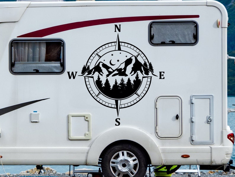 Motorhome Compass With Mountains Decal,mountain Decal,adventure Decal ...