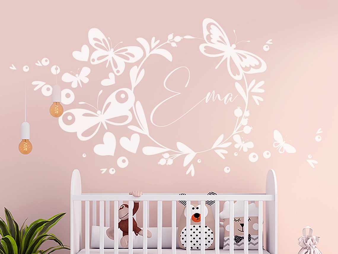 Girl's Name Wall Decor custom Name Decals With Flower & | Etsy