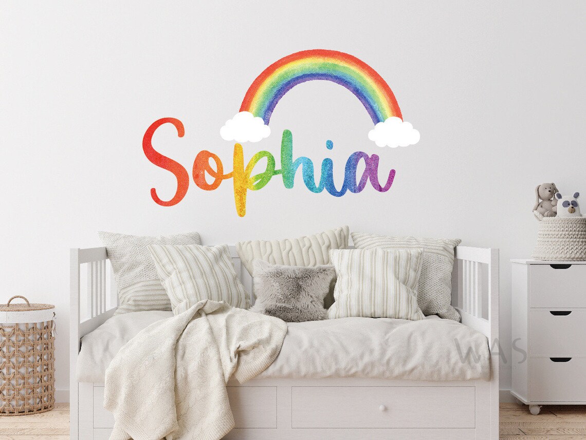 Personalized Girl Name Wall Decal With Rainbow Wall Decal Watercolor ...