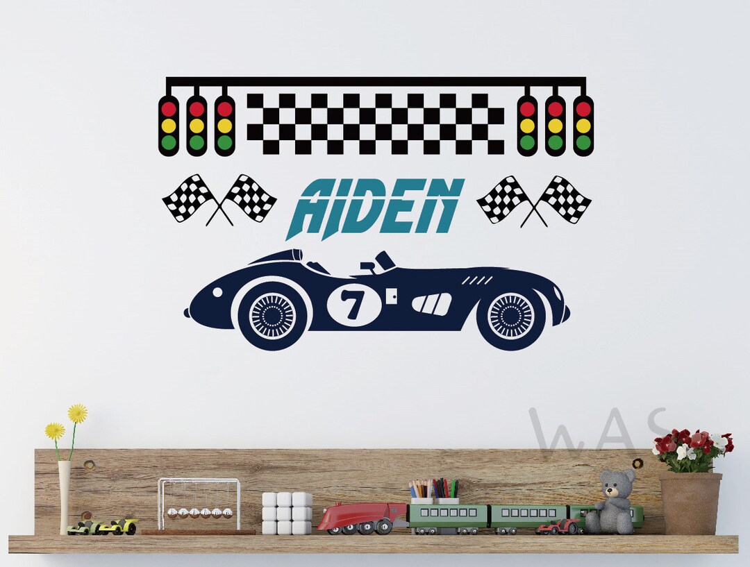 Race Car Wall Decal With Personalized Name, Boys Room Racing Car Wall ...