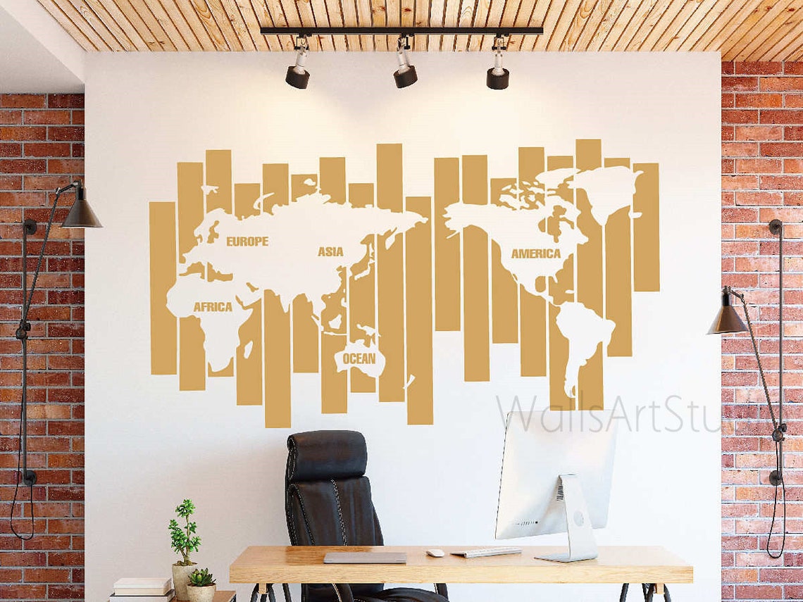 Morden World Map Sticker,world Map Decal , Concise Style World Map ...