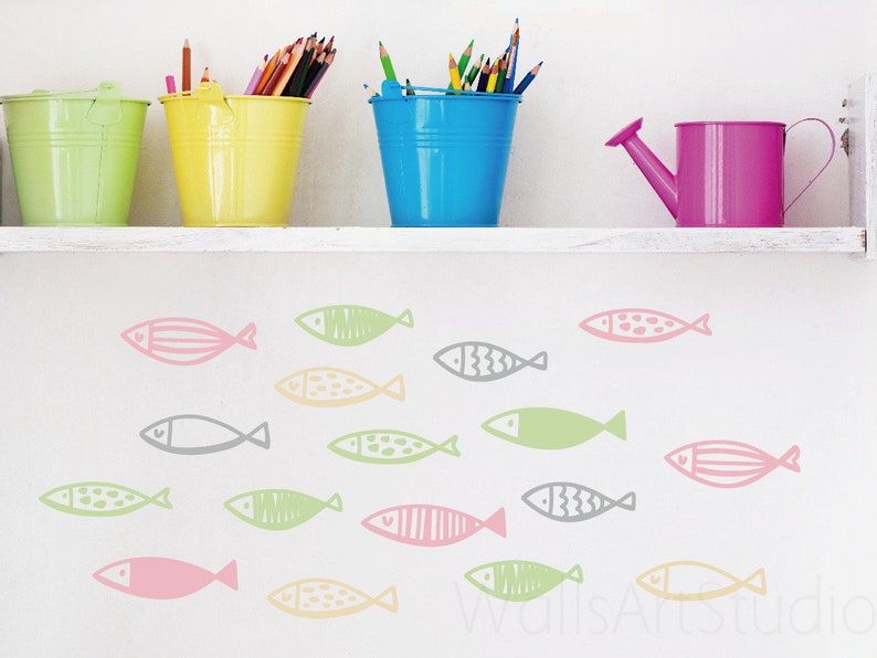 17pcs Set Fishes Vinyl Decal, Sea Fish Wall Decal, Cute Fish Wall ...