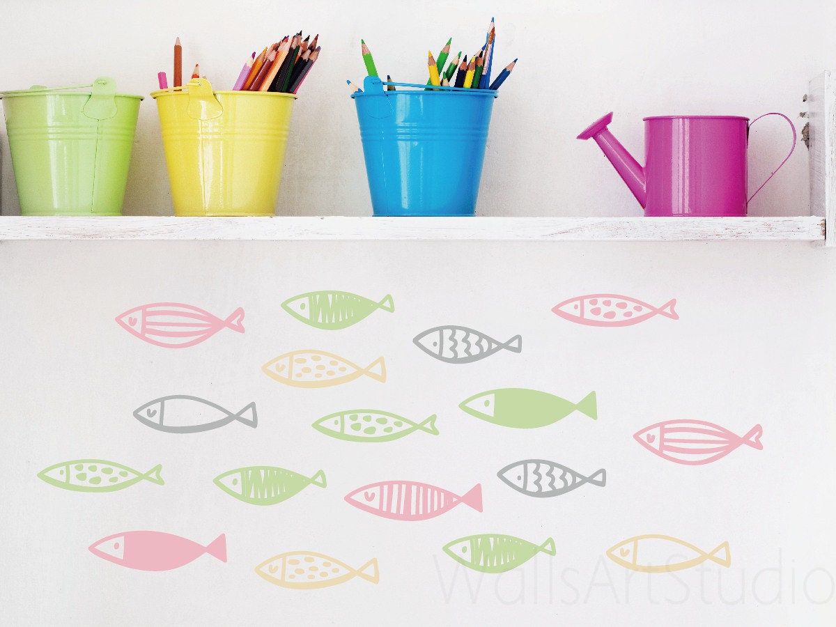 17pcs Set Fishes Vinyl Decal Sea Fish Wall Decal Cute Fish | Etsy