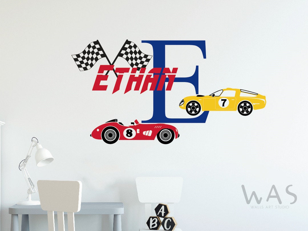 Custom Racing Name Wall Decal for Boys - Race Car Theme Nursery Wall ...
