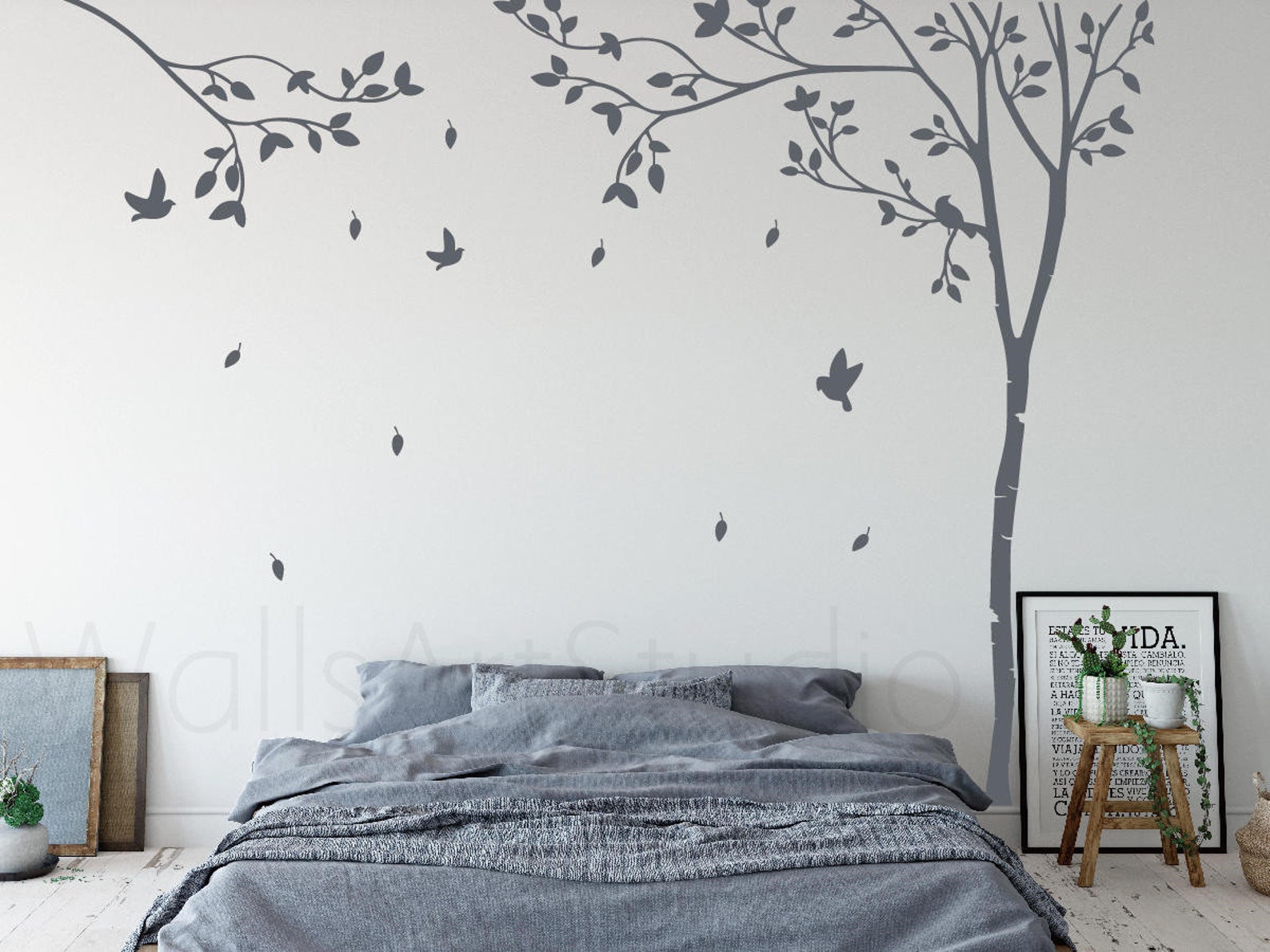 White Tree Wall Decal Tree With Birds Wall Decal Conner | Etsy