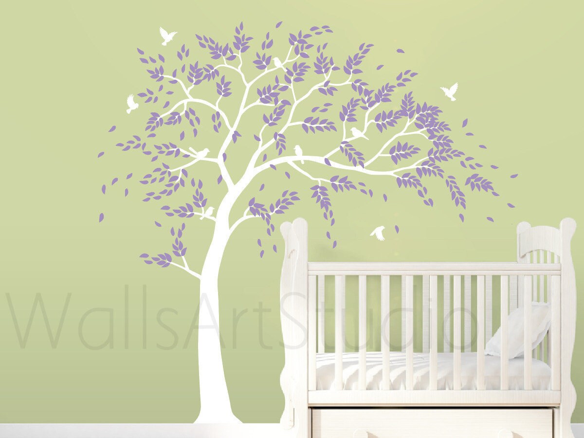 Blowing Tree Wall Decal Tree With Birds Wall Decal Girls | Etsy