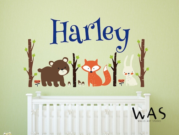 Woodland Animals Name Wall Decal Forest Nursery Baby Room - Etsy