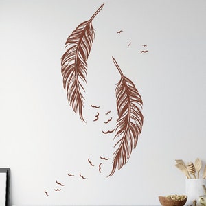 Feather With Birds Wall Decals Boho Birds Wall Sticker Bedroom Wall ...