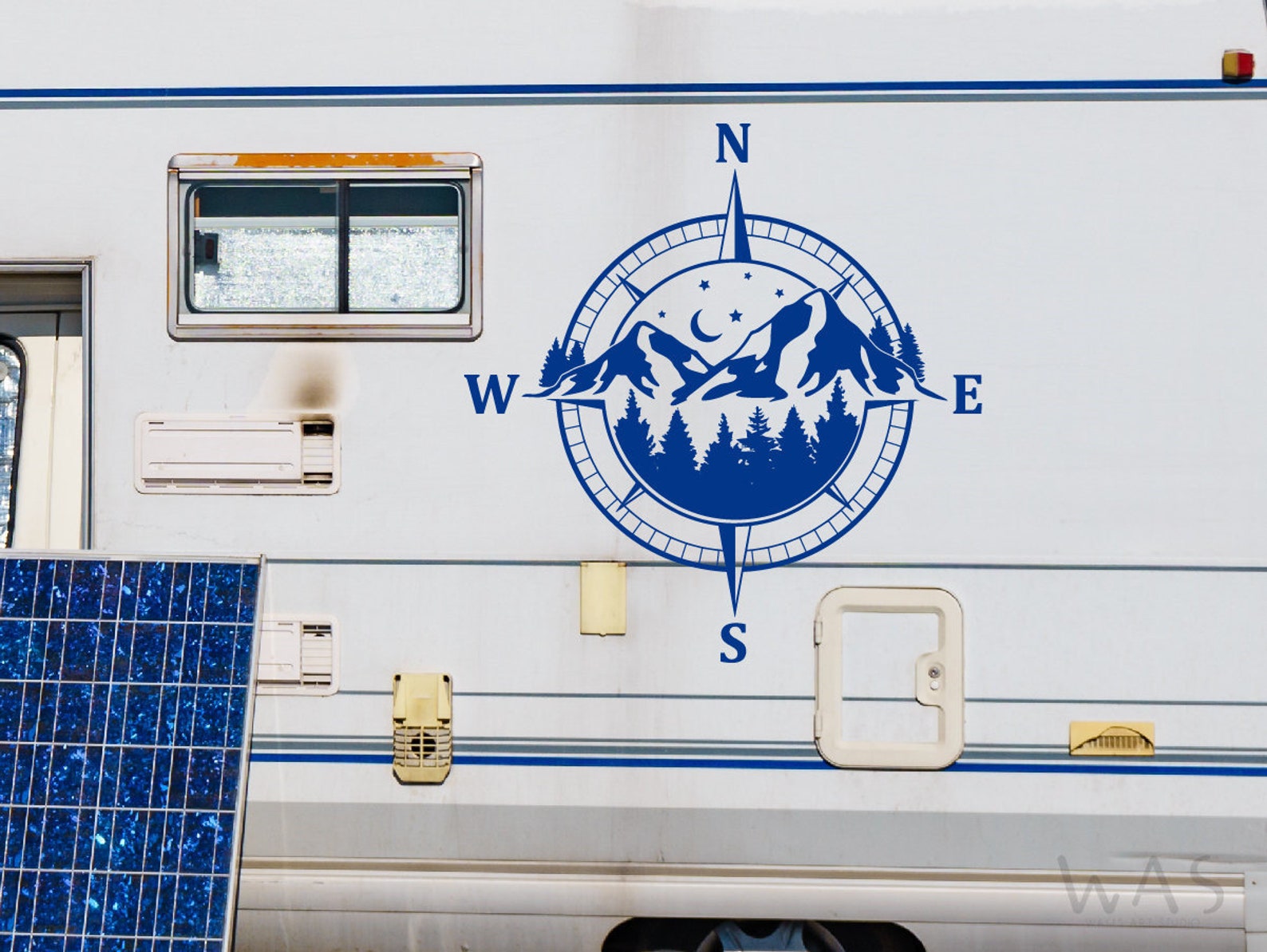 Motorhome Compass With Mountains Decal,mountain Decal,adventure Decal ...