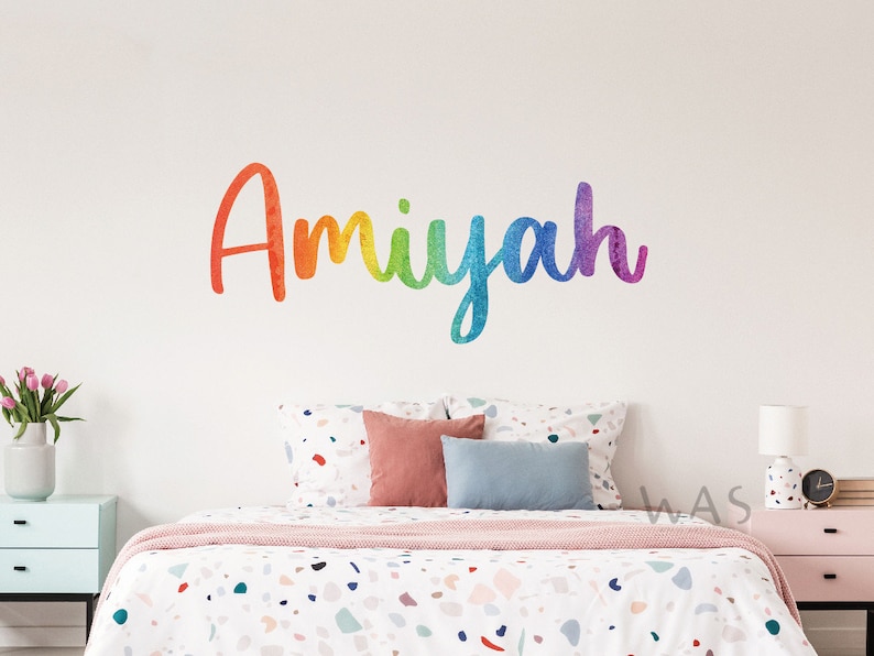 Personalized Girl Name Wall Decal Watercolor Rainbow Style Girl Name ...