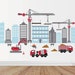 City Skyline Wall Stickers With Construction Truck Decals Excavator ...