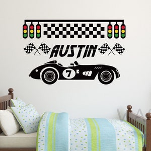 Race Car Wall Decal With Personalized Name, Boys Room Racing Car Wall ...
