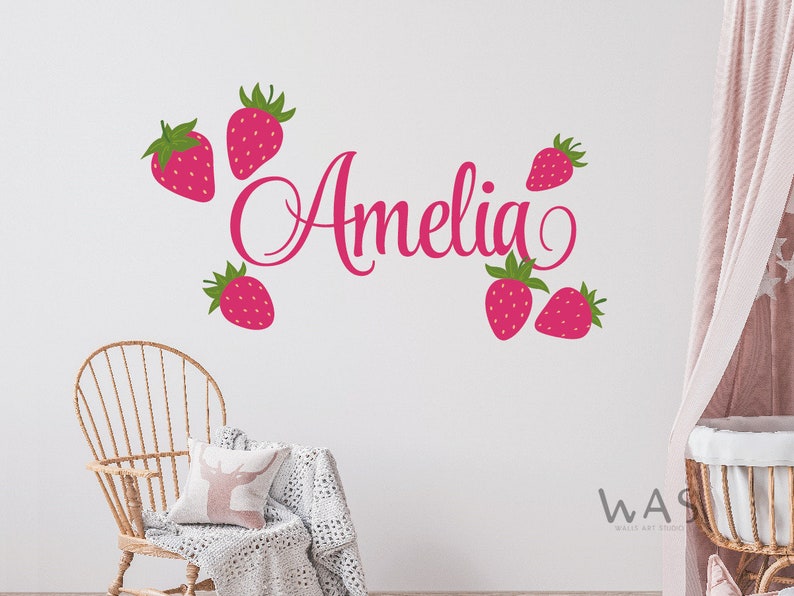 Personalized Girl Name With Pink Strawberry Wall Decals,strawberry Wall ...