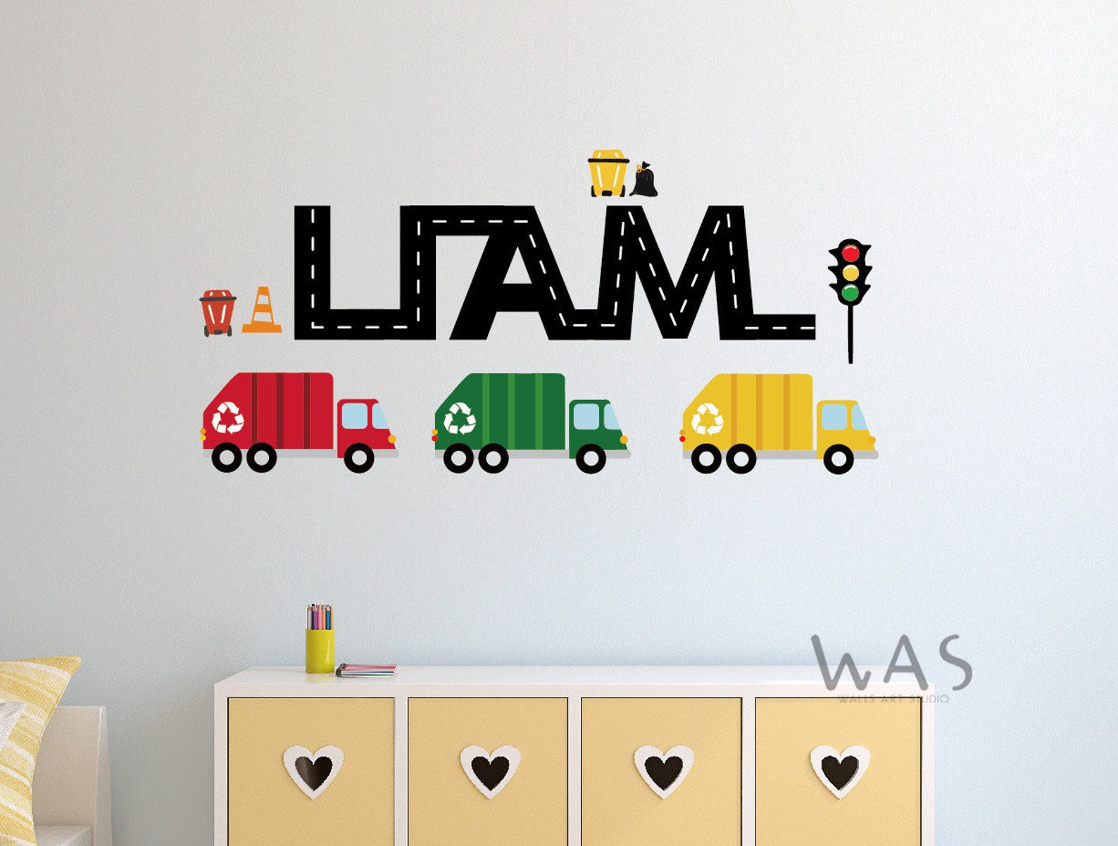 Garbage Trucks Wall Decals, Custom Boy Name With Trashmasters Wall ...