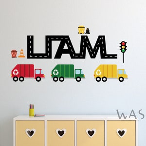 Garbage Trucks Wall Decals, Custom Boy Name With Trashmasters Wall ...