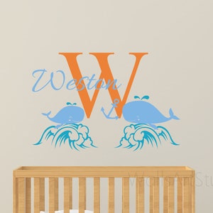 Nursery Name Wall Decal, Whale With Name Wall Decal, Name Decal, Boys ...