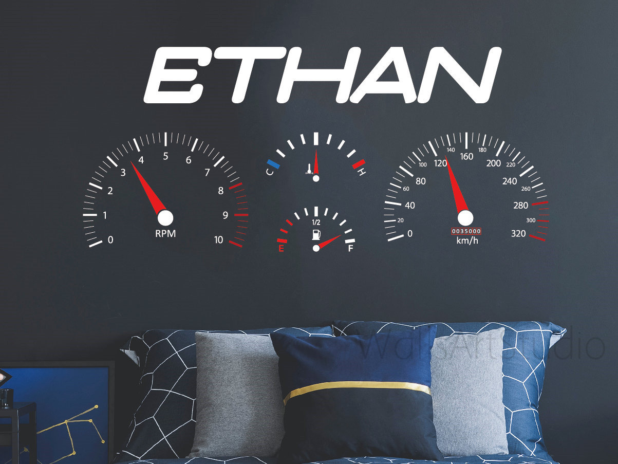 Boy Custom Name Wall Decal Speedometer Wall Decal Racing Car | Etsy