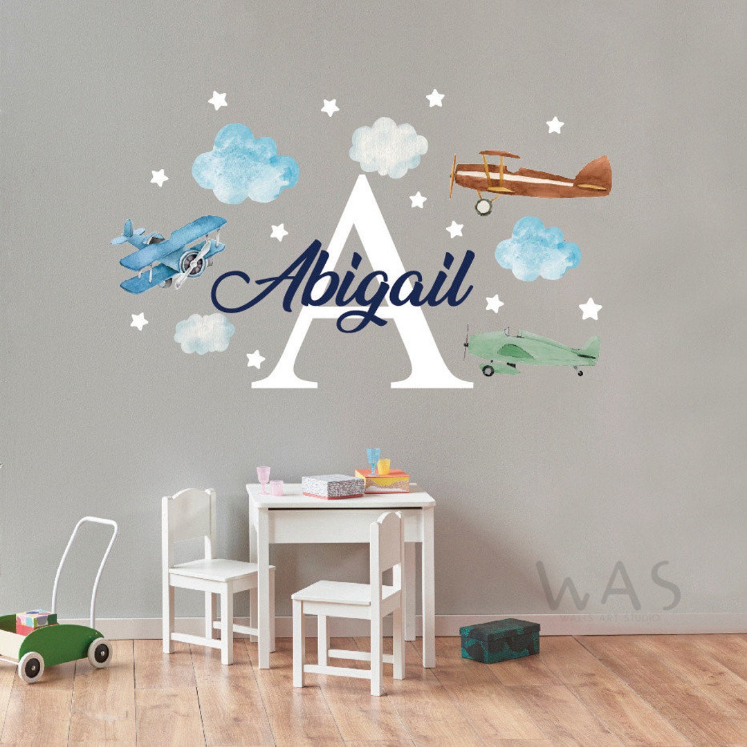 Personalized Airplanes Name Wall Decal - Baby Boy Room Decor - Nursery ...