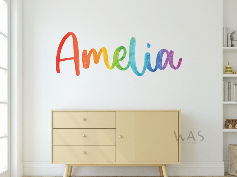 Personalized Girl Name Wall Decal Watercolor Rainbow Style Girl Name ...