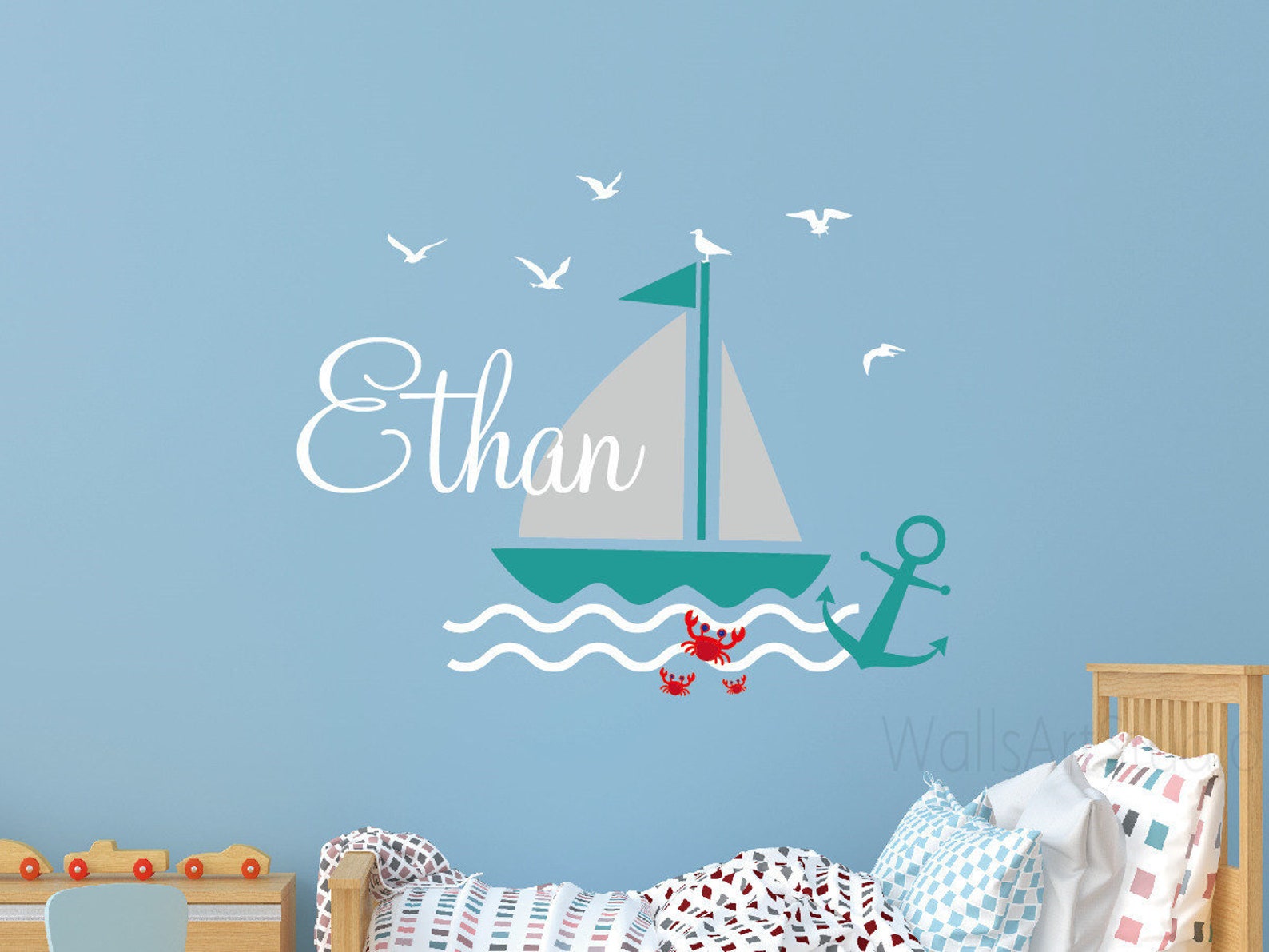 Boy Name Wall Decal Sailboat With Anchor Wall Decalnautical - Etsy