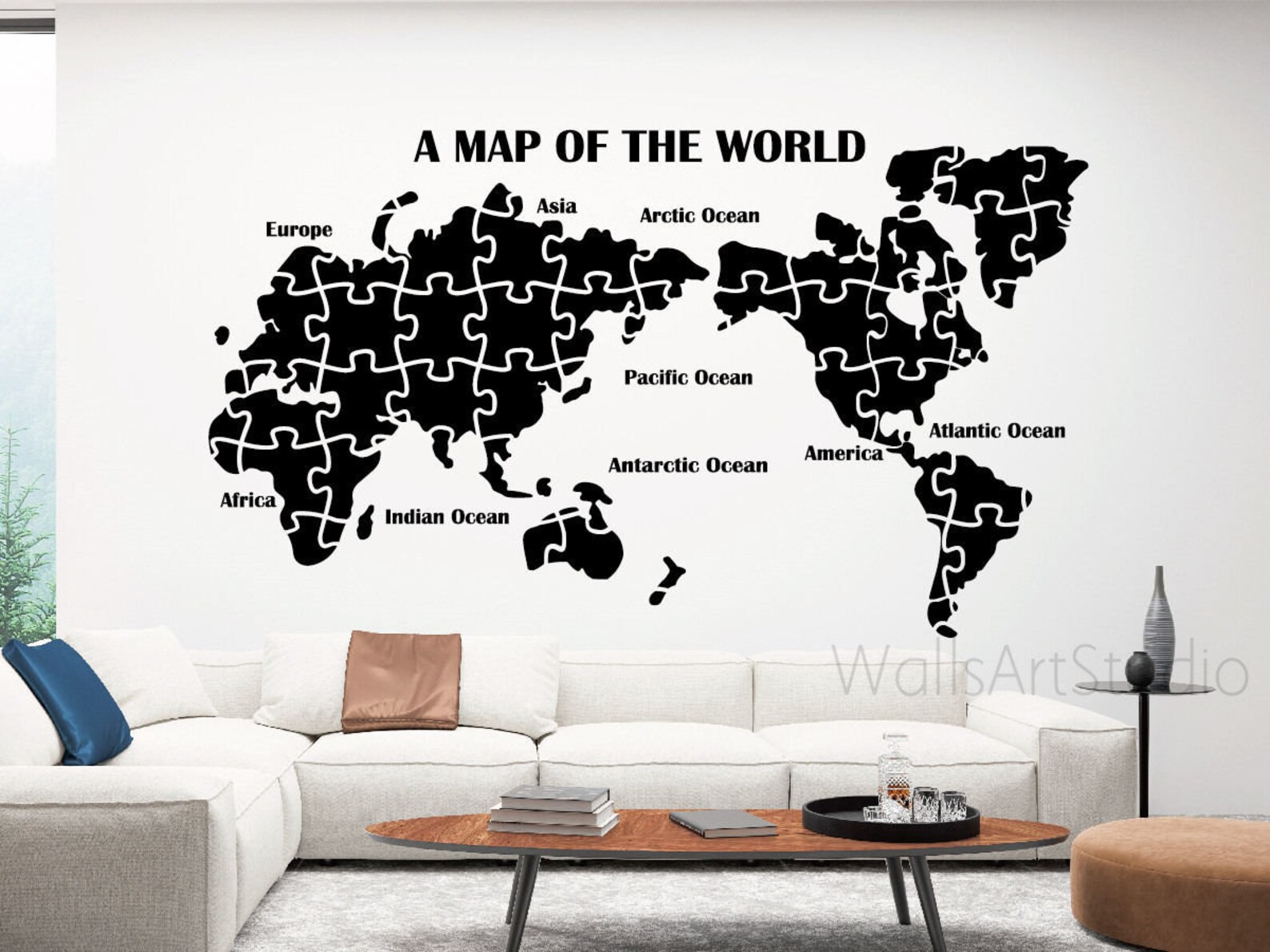 World Map Sticker,creativity World Map Decal , Nordic Style World Map ...