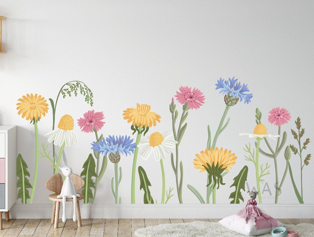 Watercolor Wildflower Wall Decals Flower Wall Stickers Floral Wall ...