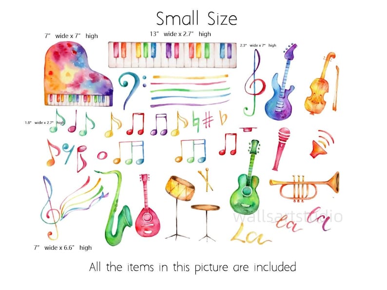 Watercolor Music Wall Sticker,peel Stick Musical Instrument Note ...