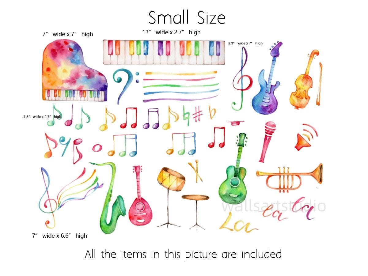 Watercolor Music Wall Sticker,peel Stick Musical Instrument Note ...