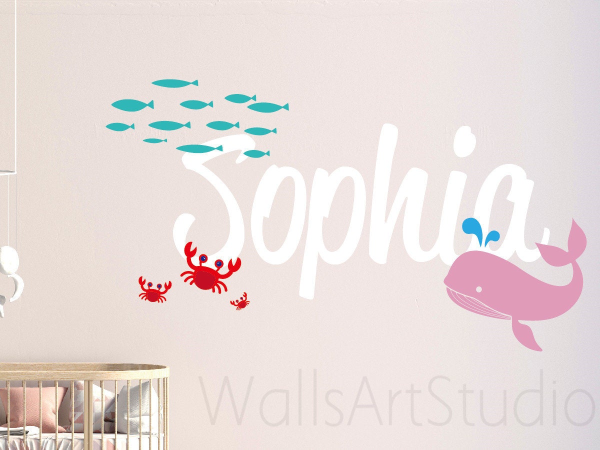 Whale With Name Decal Nursery Name Wall Decal, Name Decal, Boys and ...