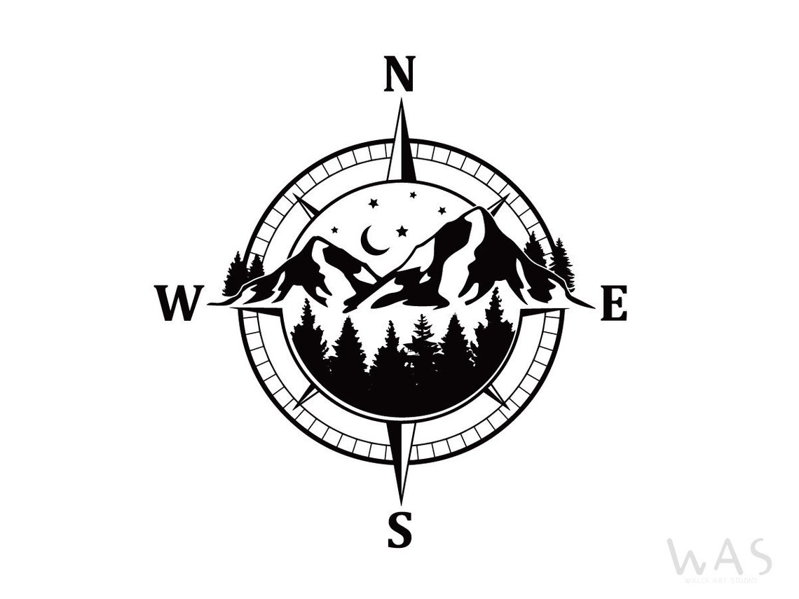 Motorhome Compass With Mountains Decal,mountain Decal,adventure Decal ...