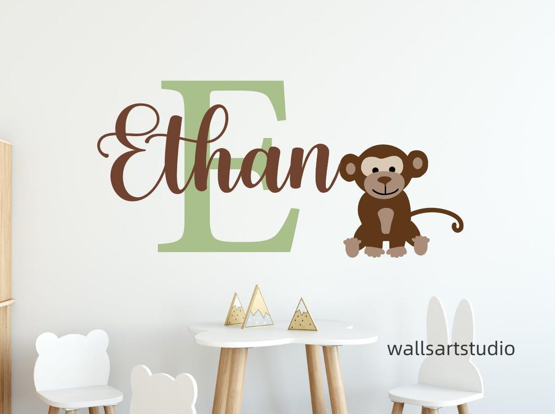 Personalized Name With Jungle Monkey Vinyl Wall Decal, Nursery Stickers ...