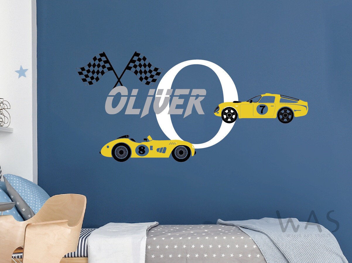 Custom Racing Name Wall Decal for Boys Race Car Theme | Etsy