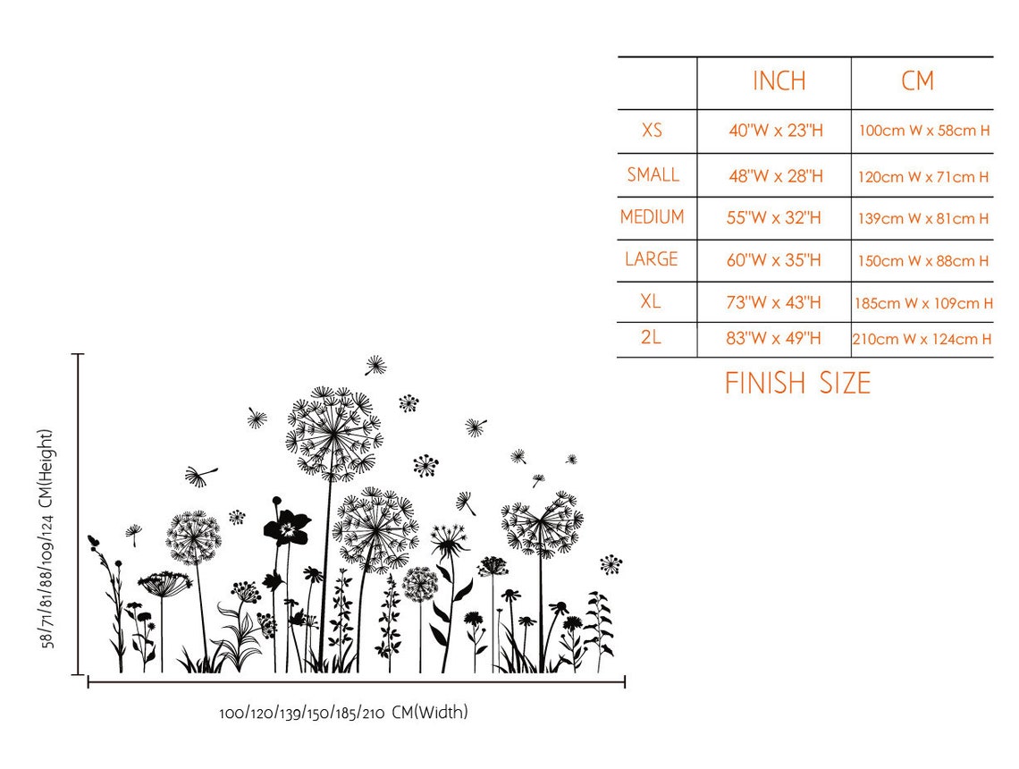 Black Dandelion Wall Stickers Flower Wall Decals Removable Flying Large ...