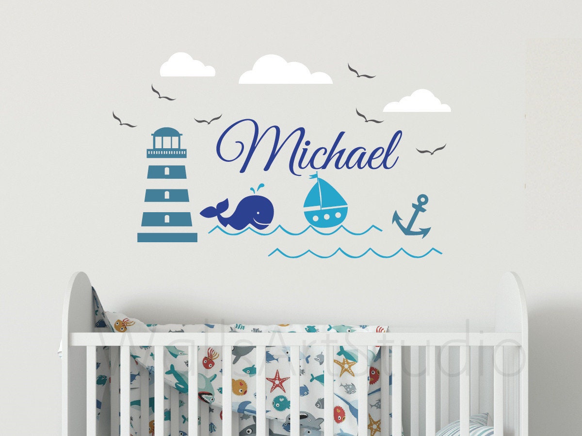 Custom Name Lighthouse Anchor Decal and Whale Sticker marine - Etsy