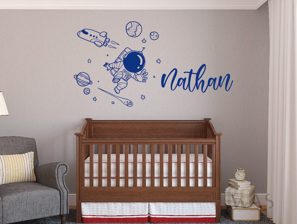 Boy Name Wall Decal Space Wall Art Rocket Decal Astronaut - Etsy