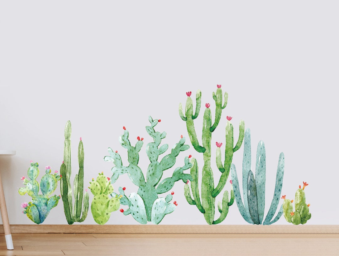 Watercolor Cactus Wall Decals - Removable Wall Decal, Vinyl Large ...