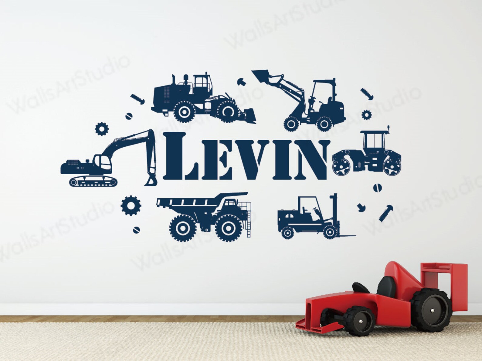 Construction Trucks Decal Excavator Mixer Sticker Boys Room - Etsy