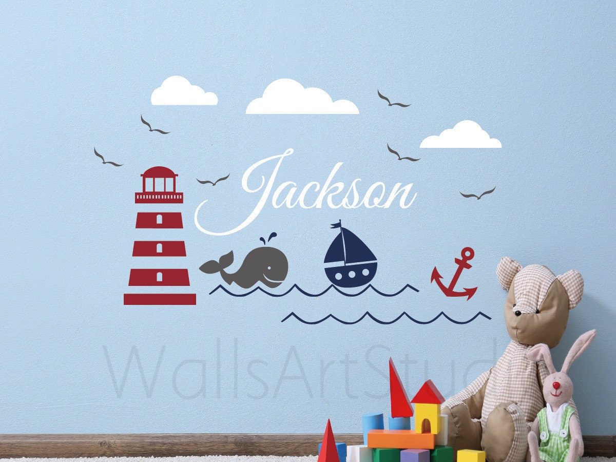 Custom Name Lighthouse Anchor Decal and Whale Sticker marine - Etsy