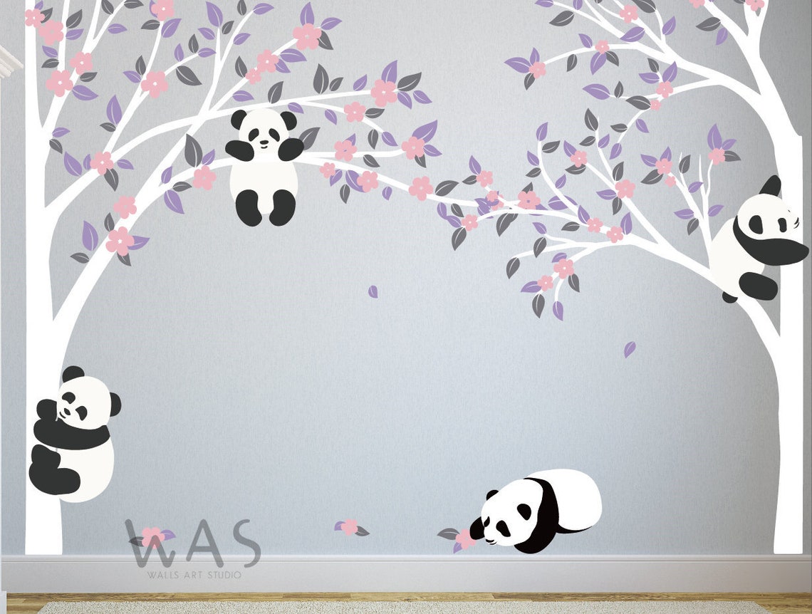 Panda Tree Wall Decals Nursery Tree Wall Stickers Large Tree - Etsy