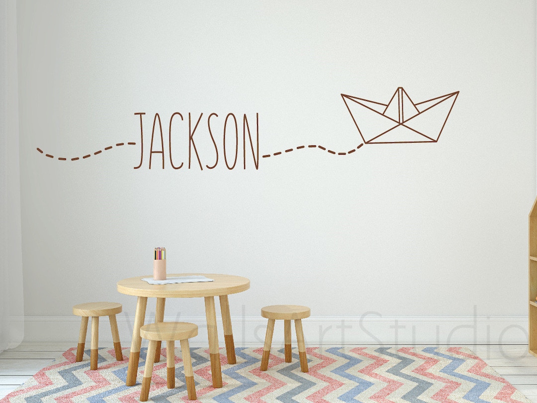 Paper Boat Wall Sticker With Personalized Name Decal, Boat Home Decor ...