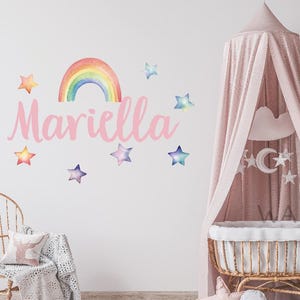 Personalized Girl Name With Watercolor Stars and Rainbow Wall Decal ...