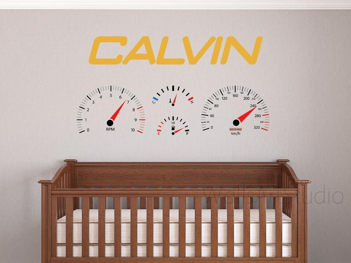 Boy Custom Name Wall Decal Speedometer Wall Decal Racing Car | Etsy