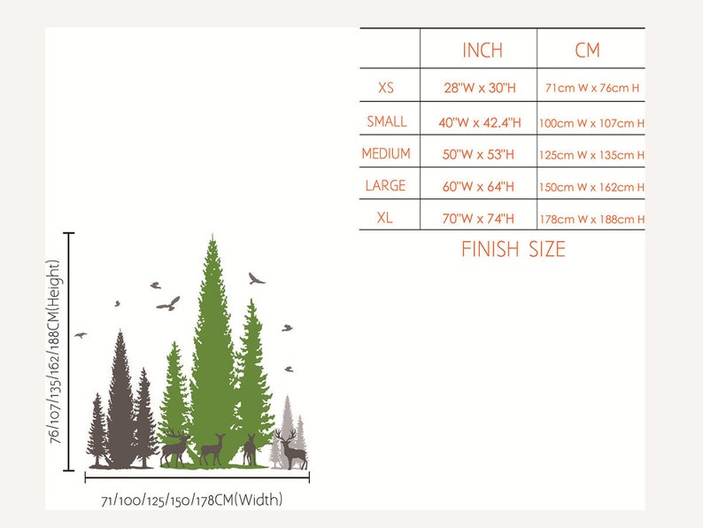 Pine Tree With Deers Wall Decal Forest Tree Wall Decal Large - Etsy