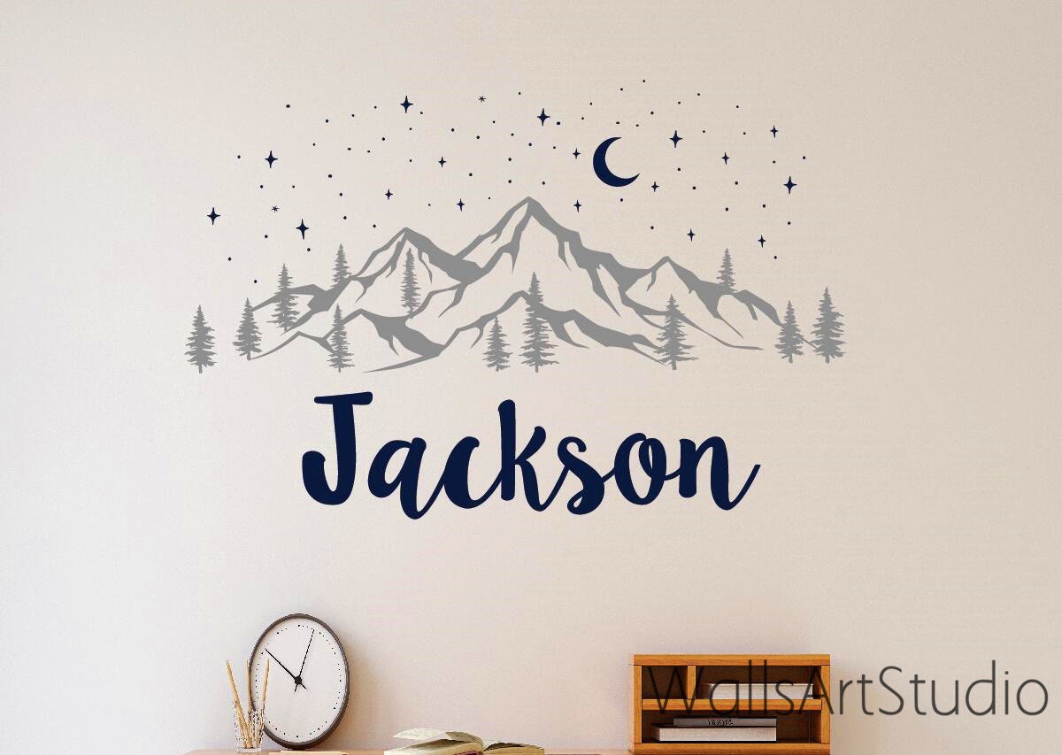 Mountain With Name Decal, Mountains Wall Sticker,home Decor for Kids ...